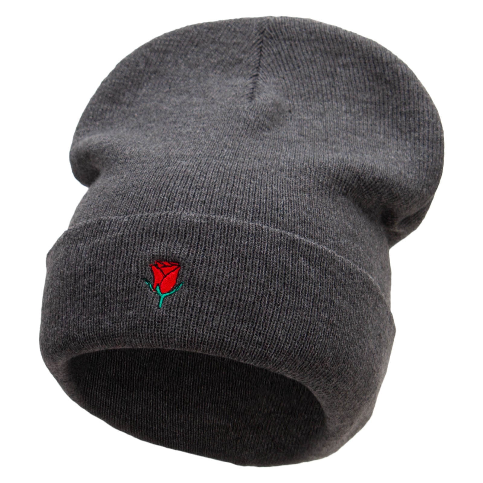 Mini Rose Symbol Embroidered Big Size Acrylic Long Beanies - Heather ...
