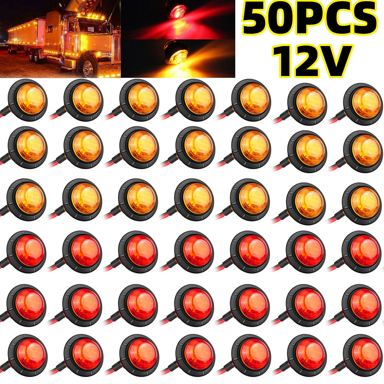 Mini Round Marker Lights 3/4"LED Truck Trailer Bullet 12V Side ...