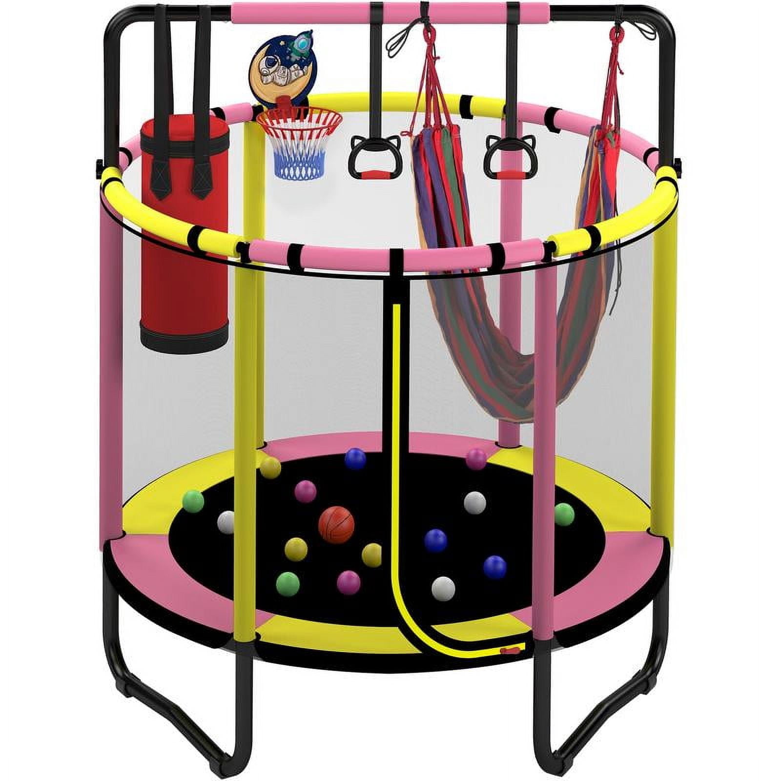 Mini Round Trampoline for Kids with Basketball Hoop, 55'' Indoor ...