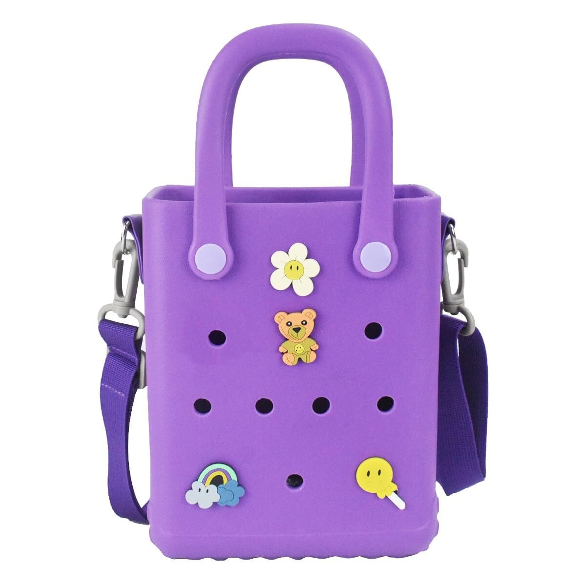Mini Rubber Beach Bag with Strap & Charms, Waterproof EVA Bitty Beach ...