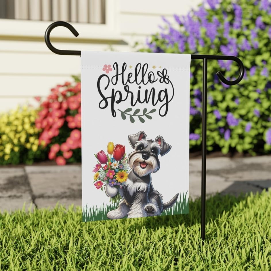 Mini Schnauzer Hello Spring Summer Love Dog Flower Garden Flag House ...