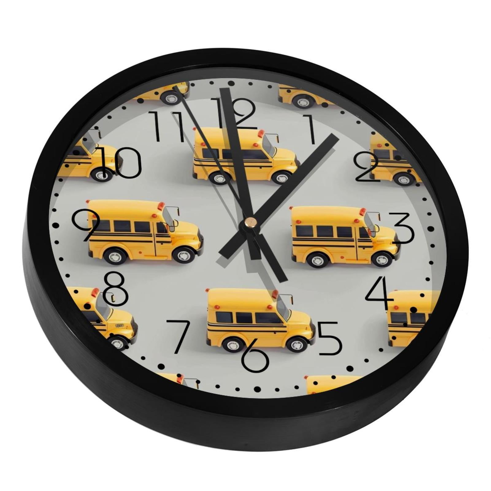 Mini School Bus Car Silent Wall Clock, Non Ticking Battery Operated 9.8 ...