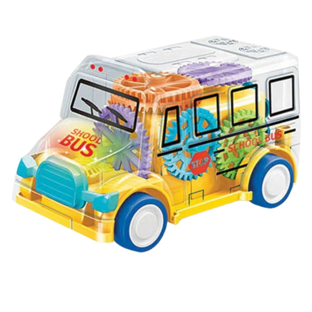 Mini School Bus Toy - 5 Inch Light-Up Bus with Rotating Gears and ...