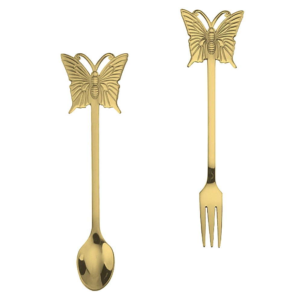 Mini Scoop Butterfly Fork Spoon Set Stainless Steel Silverware Espresso ...