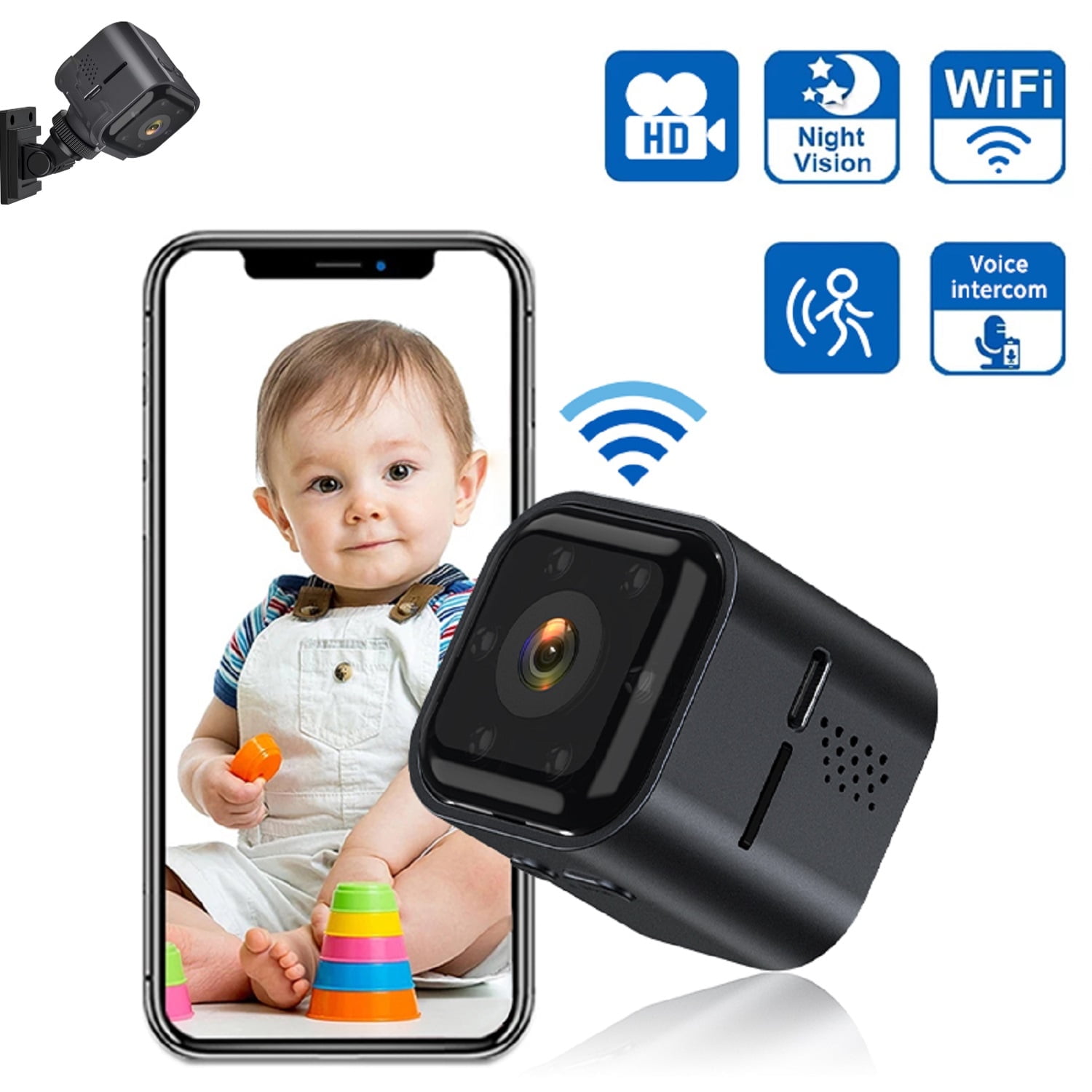 Mini Security Cameras Wireless Wifi, 1080P Portable Small HD Nanny Cam ...
