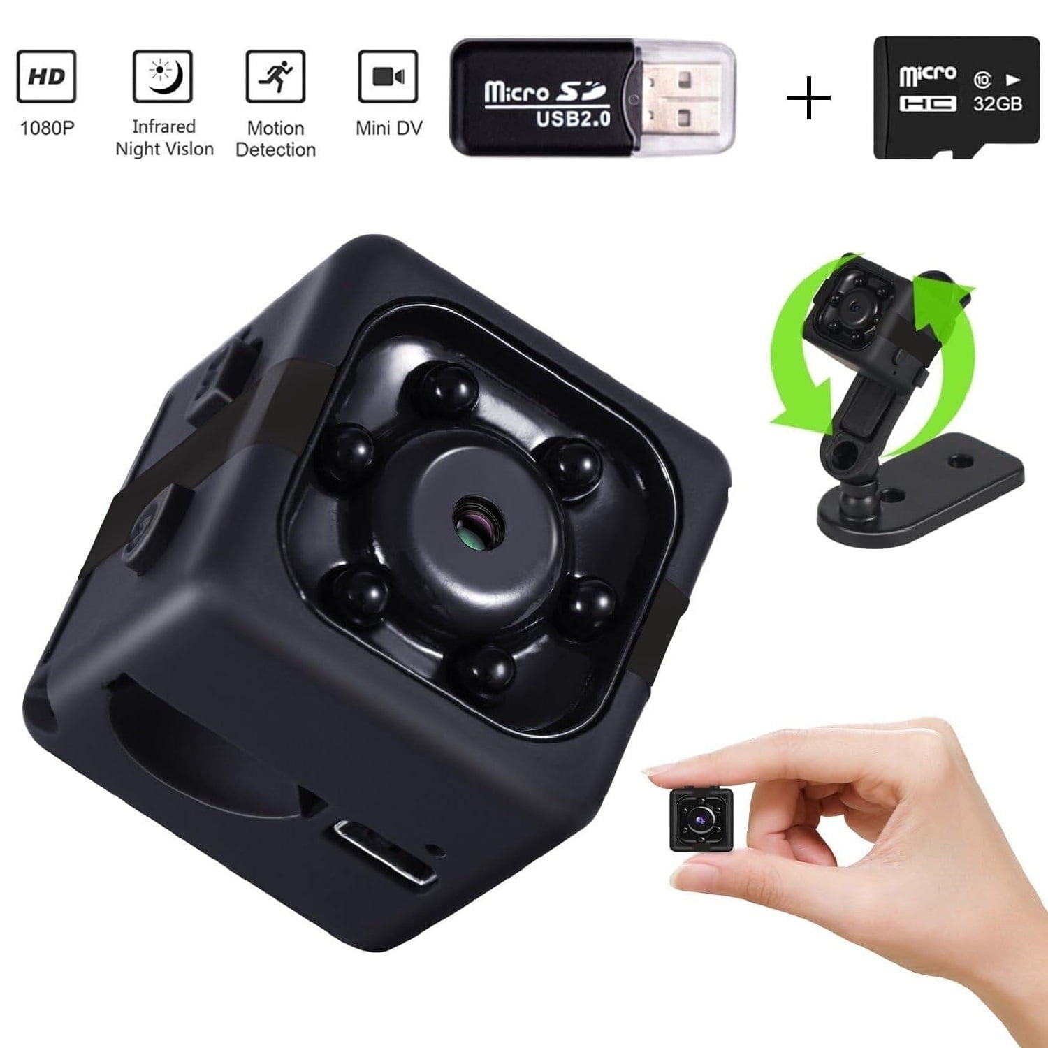 Mini Security Cameras with 32GB SD Card, Portable 1080P HD Small Camera ...