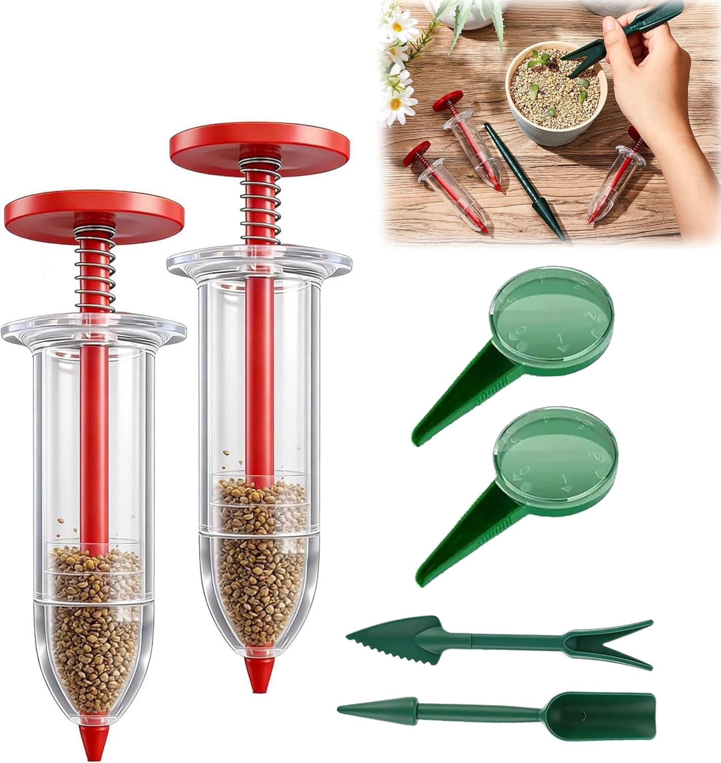 Mini Seed Spreader, Manual Seed Sower Tool with Seedlings Dibber and ...