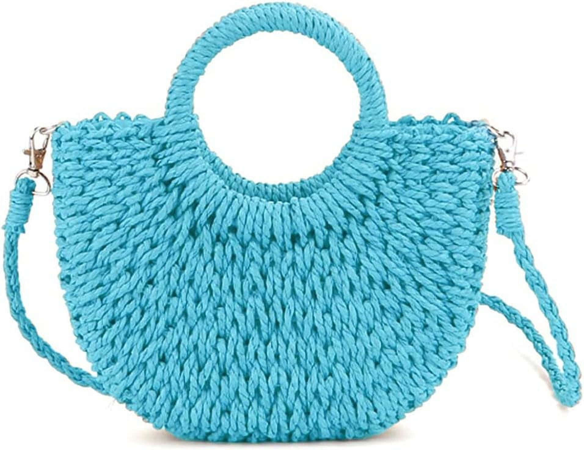 Mini Semi-circle Rattan Straw Bag, Hand-woven Women Summer Retro Beach ...
