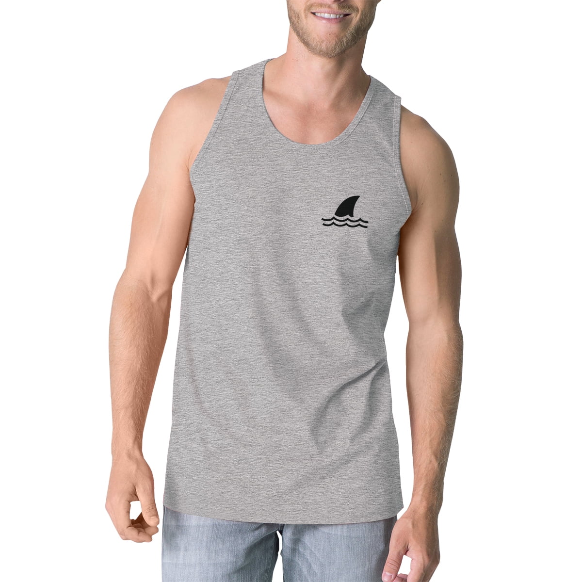 Mini Shark Men Grey Graphic Sleeveless Tank Top For Summer Vacation ...