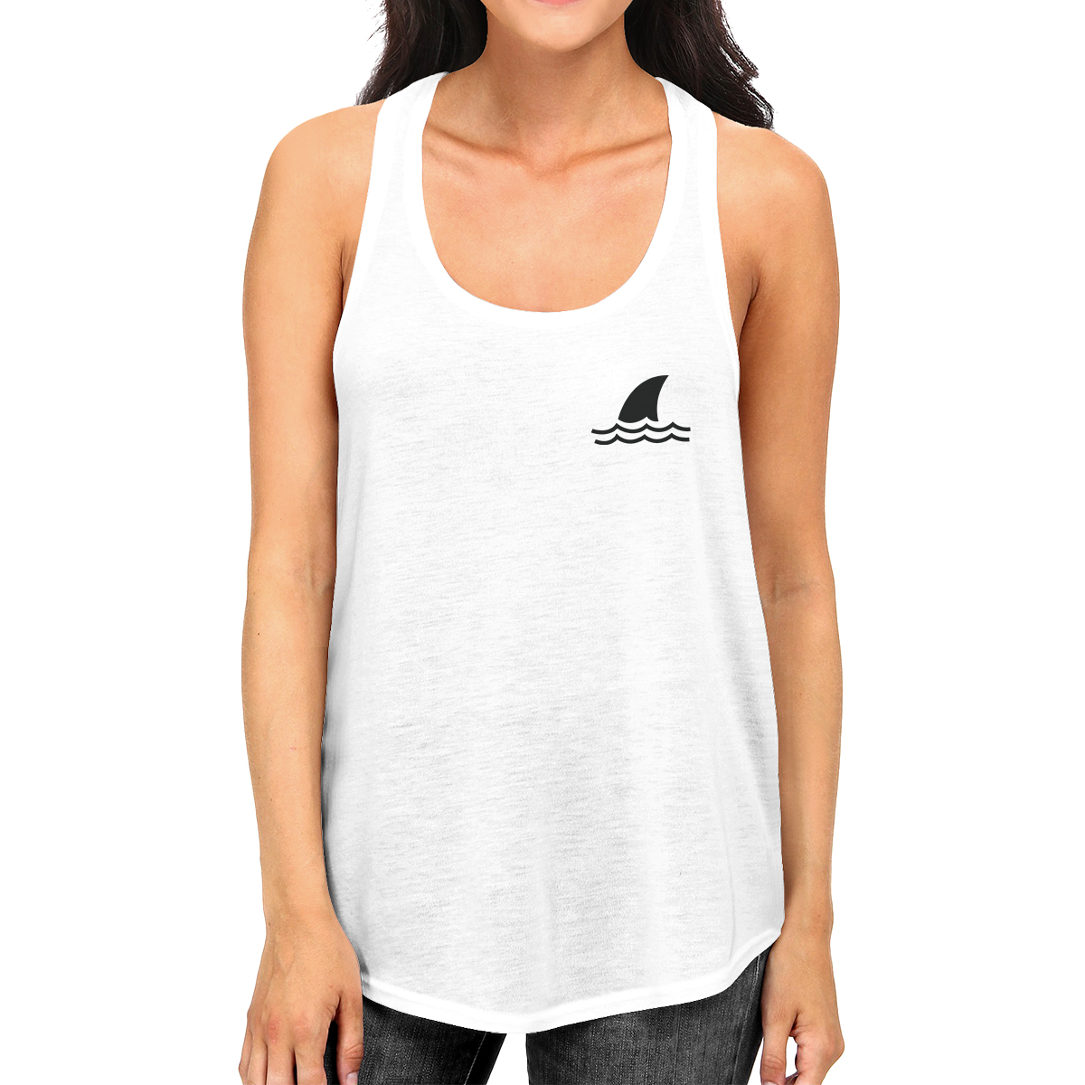 Mini Shark Womens White Cotton Sleeveless Top Cute Summer Tanks ...