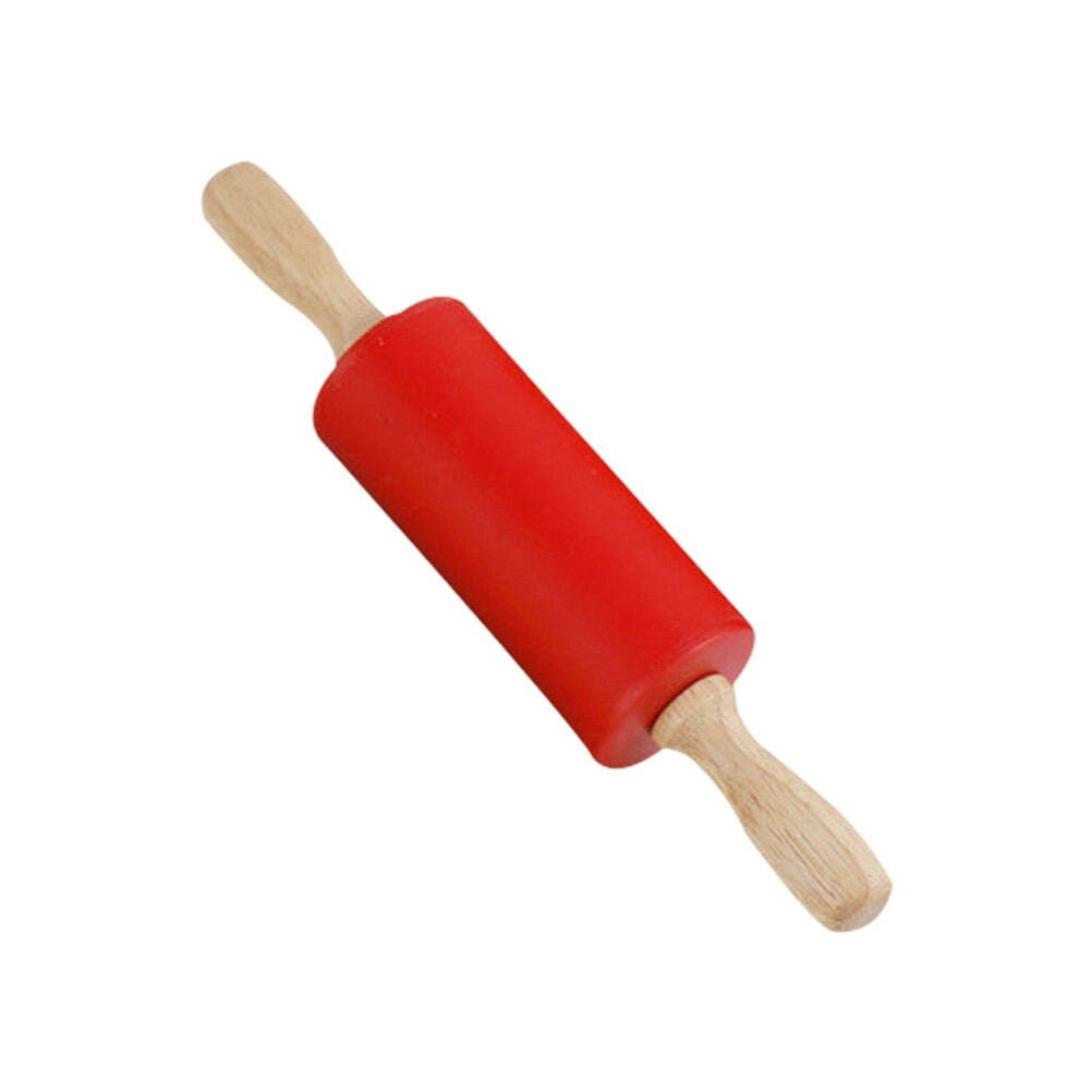 Mini Silicone Non-stick Rolling Pin Wooden Handle Roller Rolling Stick ...
