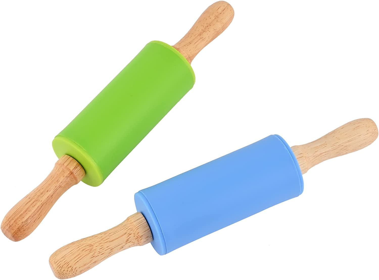 Mini Silicone Rolling Pin for Kids, 9 Inch, Non-Stick with Wood Handle ...