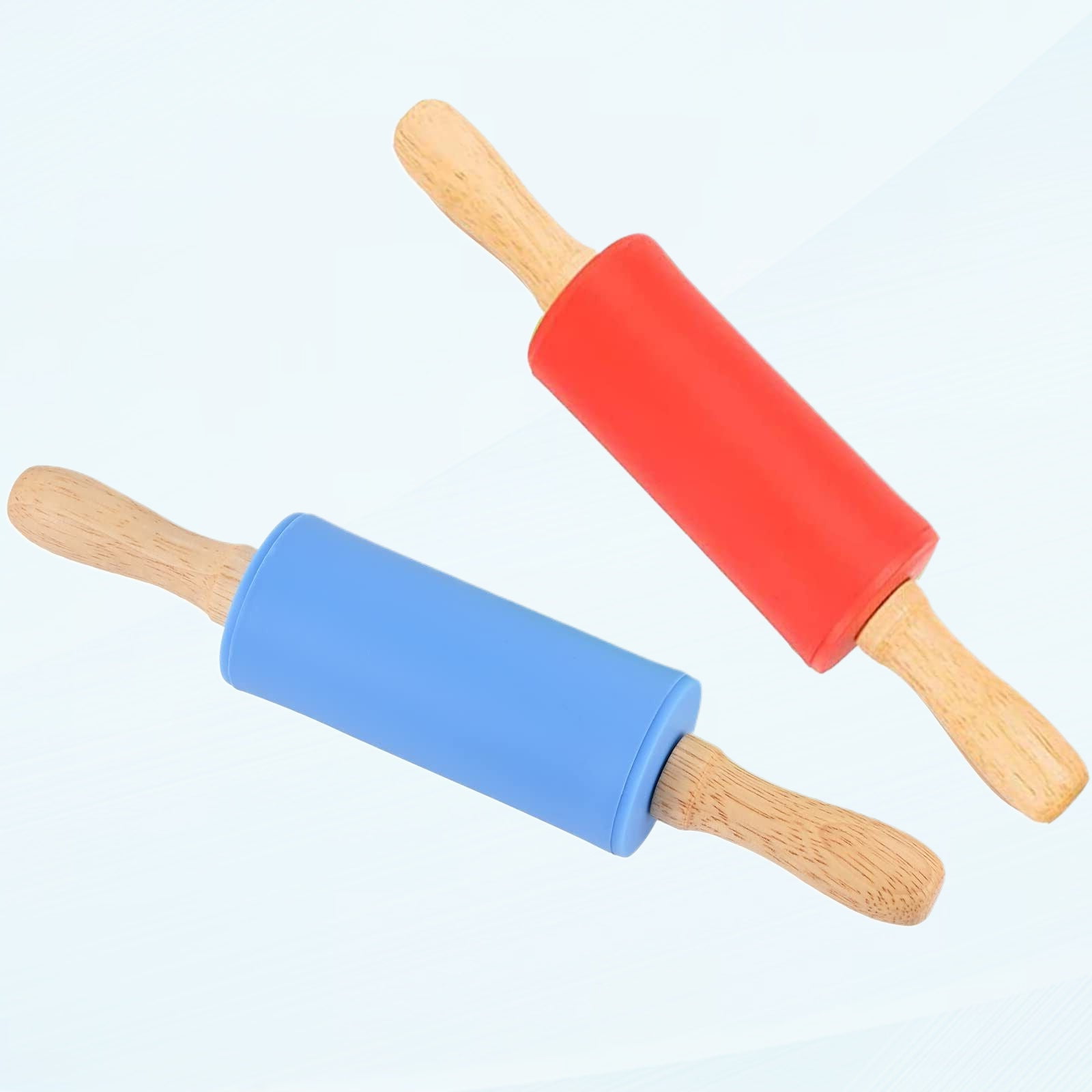 Mini Silicone Rolling Pins for Kids, Non-stick Surface Wood Handle, 9 ...