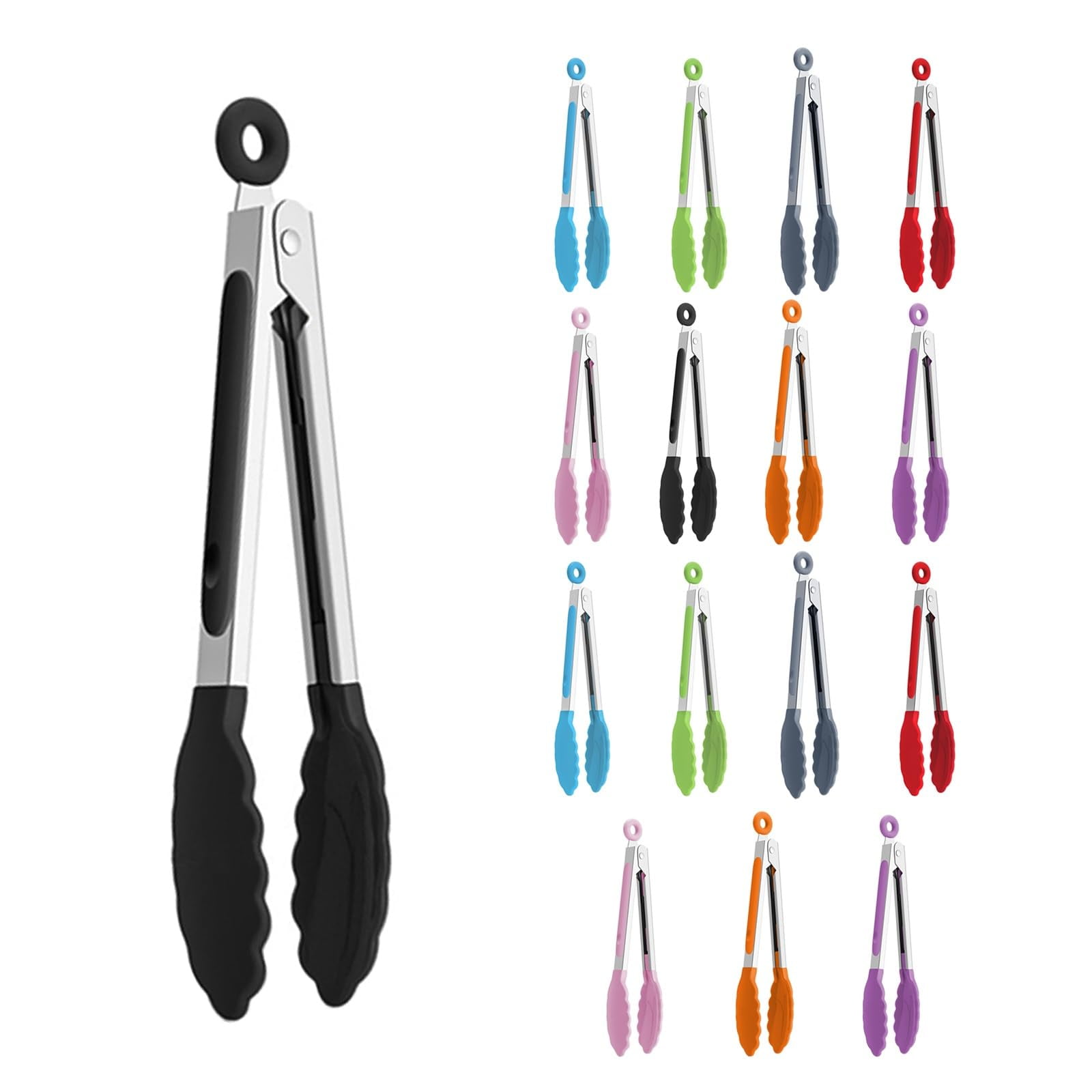 Mini Silicone Tongs for Cooking - 7-Inch Stainless Steel Tongs with Non ...