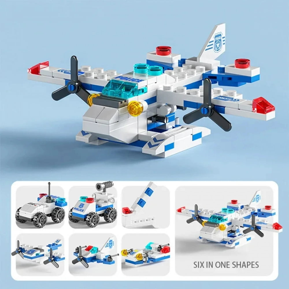 Mini Size 6 In 1 Building Blocks Diy Police Car Fire Truck Castle Model ...