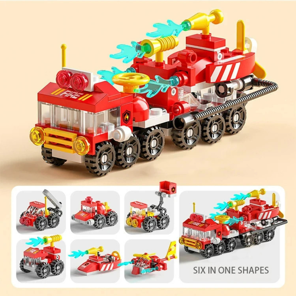 Mini Size 6 In 1 Building Blocks Diy Police Car Fire Truck Castle Model ...