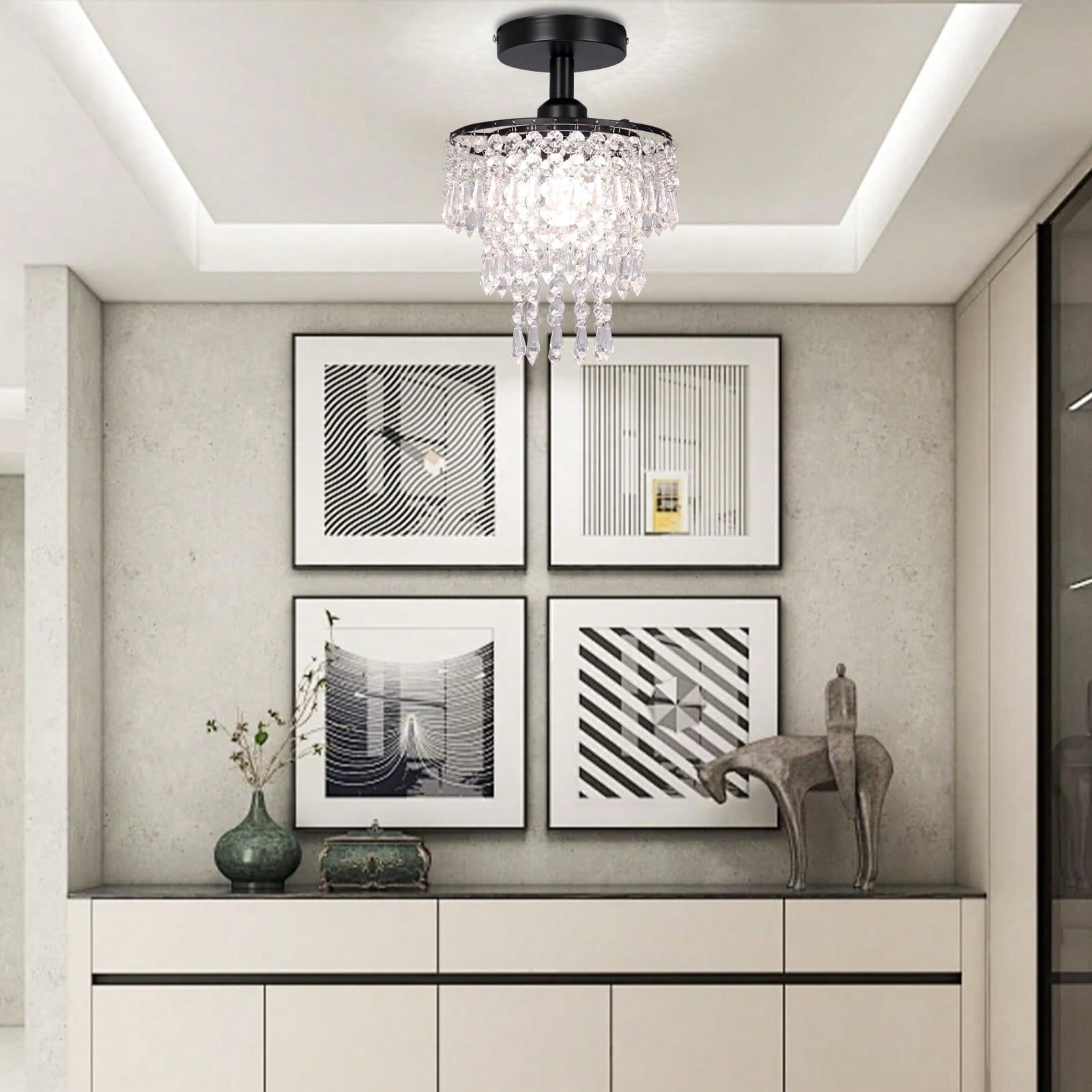Mini Size Crystal Chandelier Modern Flush Mount Ceiling Light 3 Tiers ...