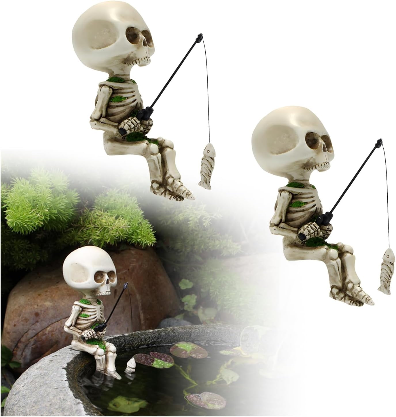 Mini Skeleton Figurines - Fishing Skeleton Garden Accessory, Unique ...