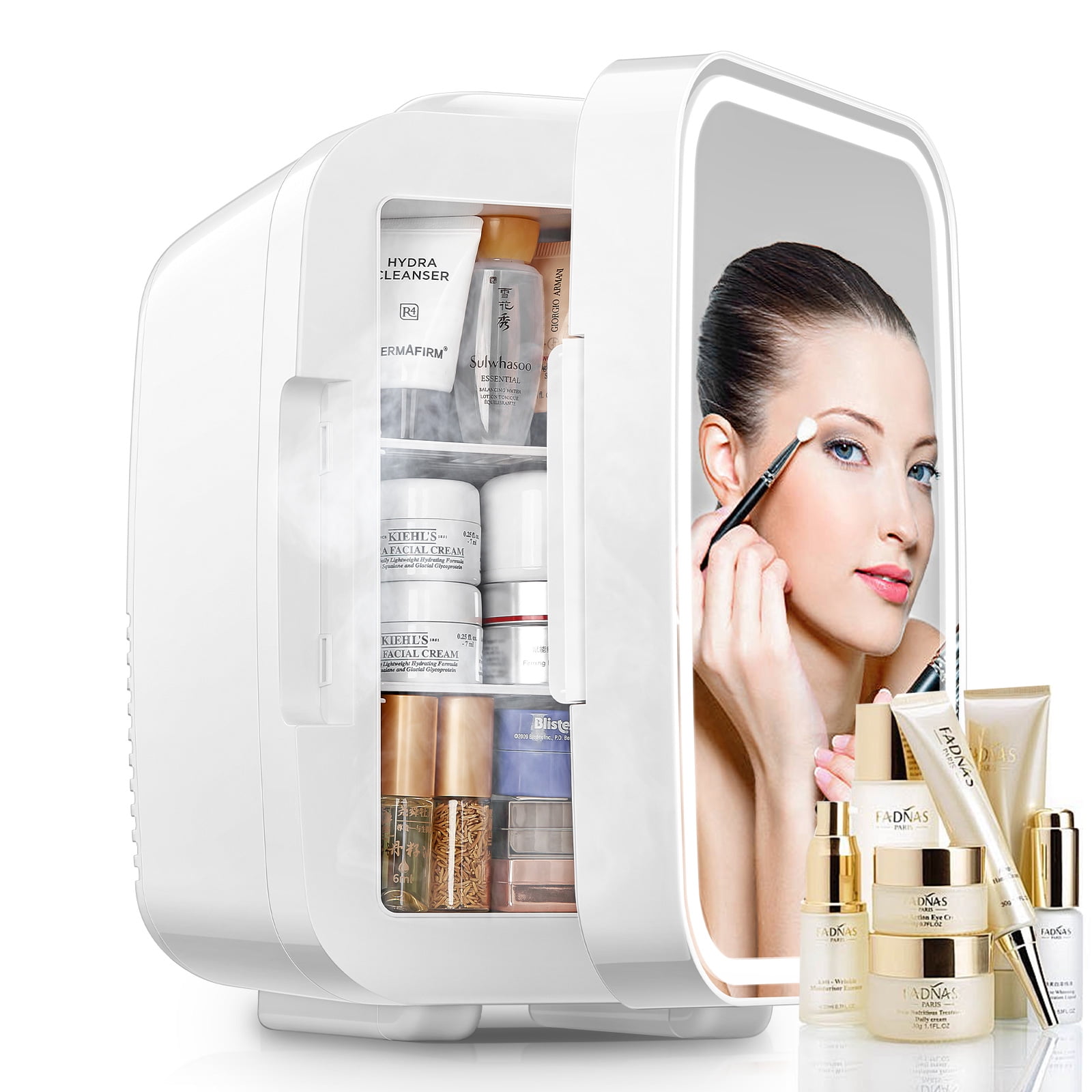 Mini Skincare Fridge with Dimmable LED Light Mirror, 5L/6 Can Portable ...