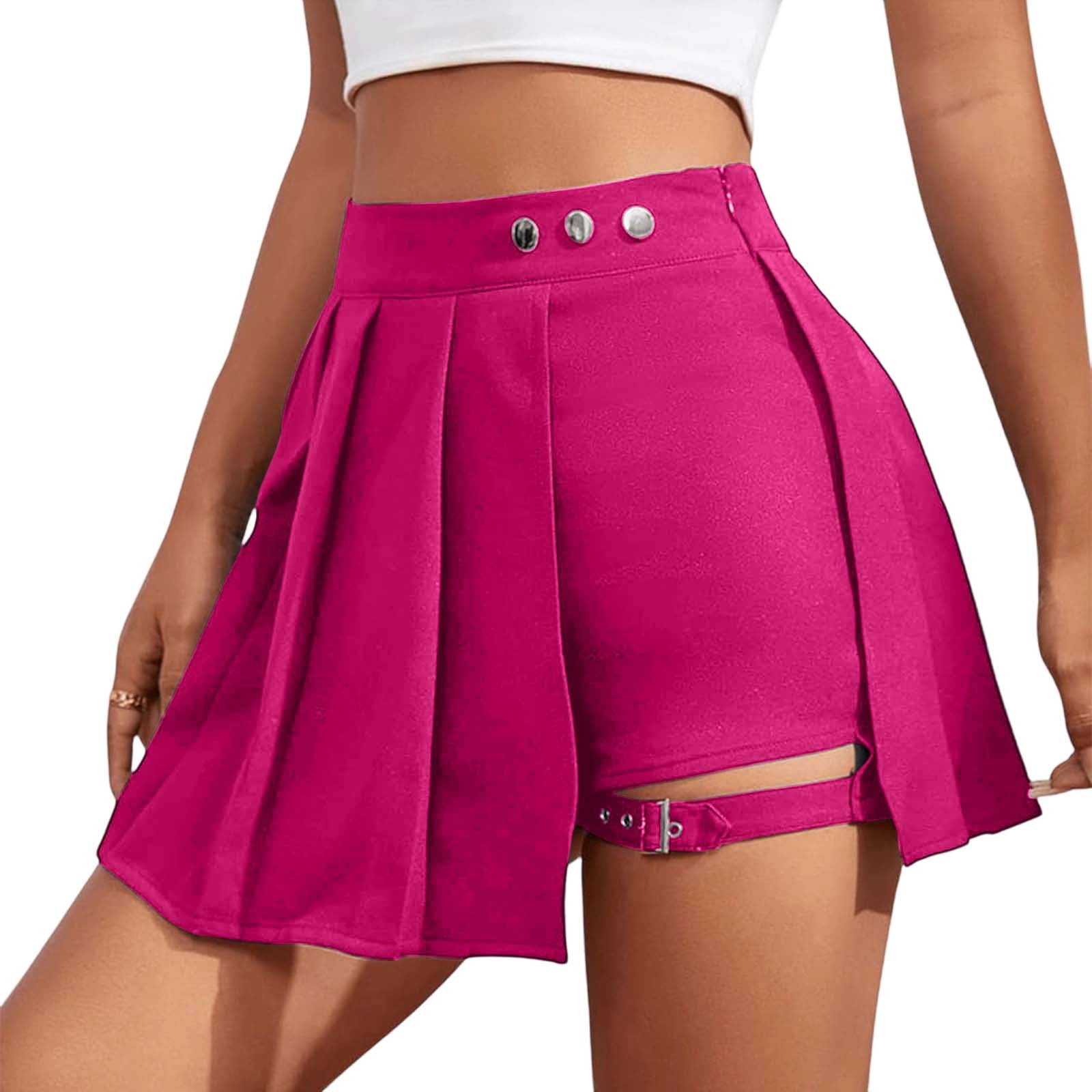 Mini Skorts, Asymmetric Pleated Skirts Wrapped Skort With Leg Bands For ...