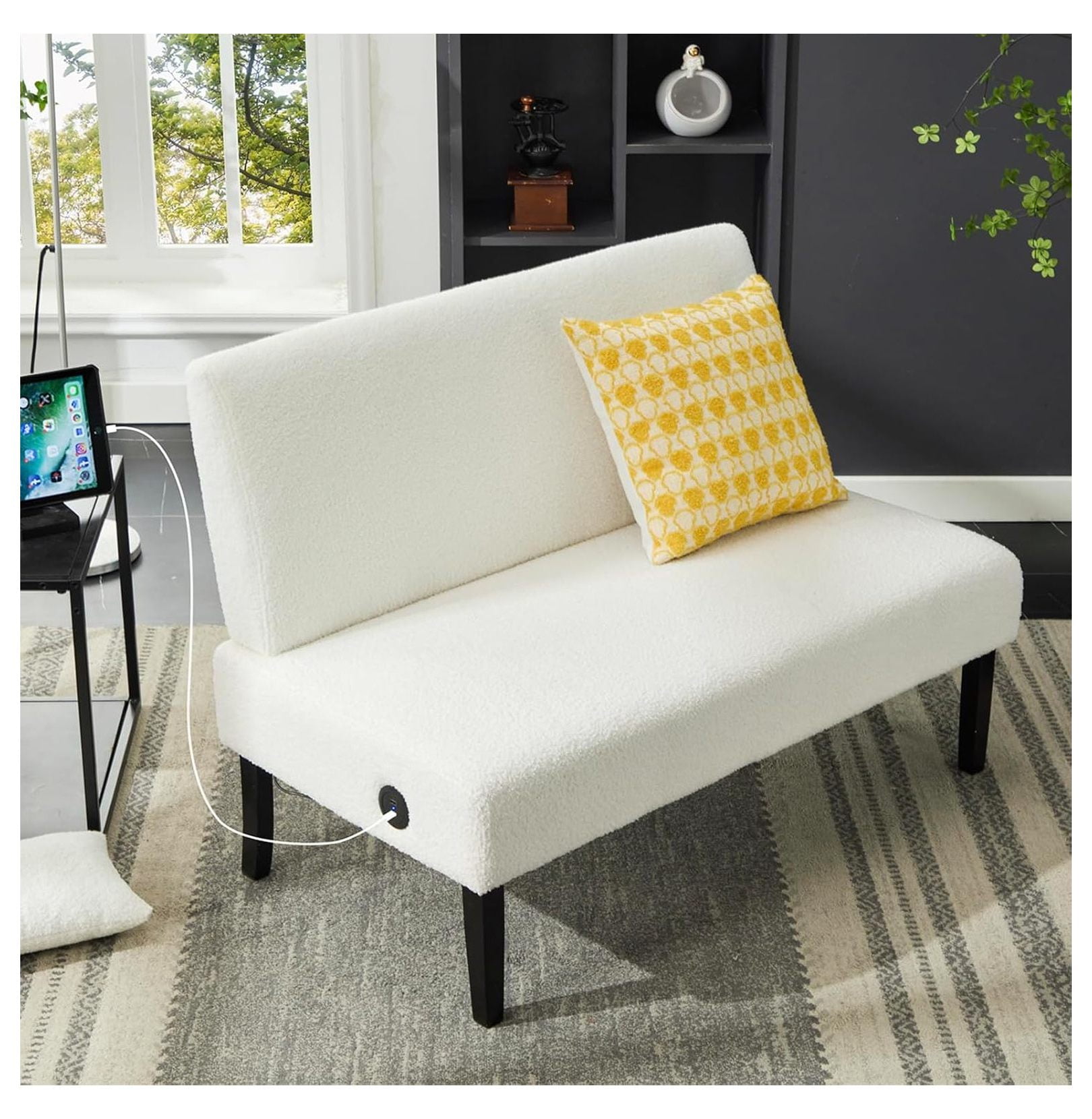 Mini Small Comfy Couch Armless Loveseat Sofa for Bedroom with USB Port ...