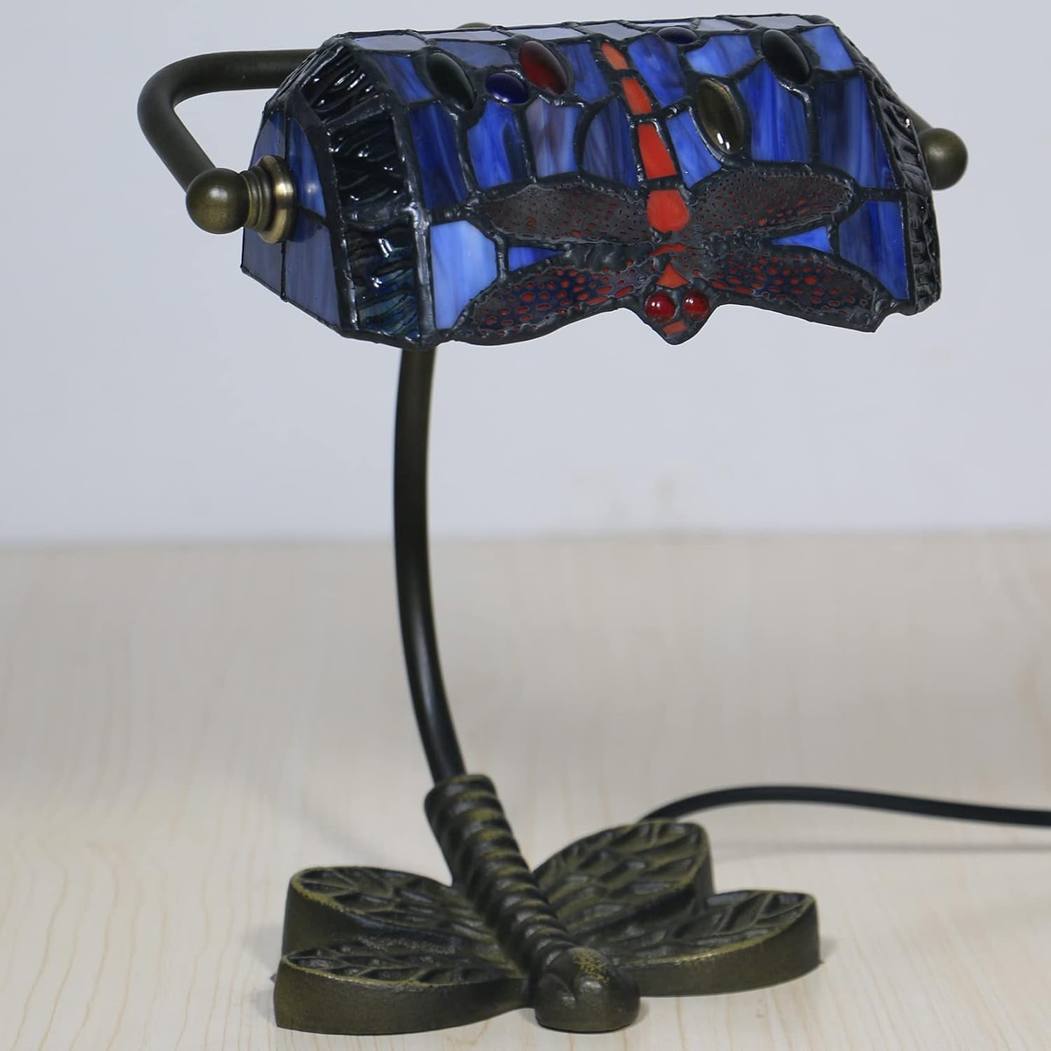 Mini Small Dragonfly Tiffany Style Stained Glass Banker Desk Table Lamp ...