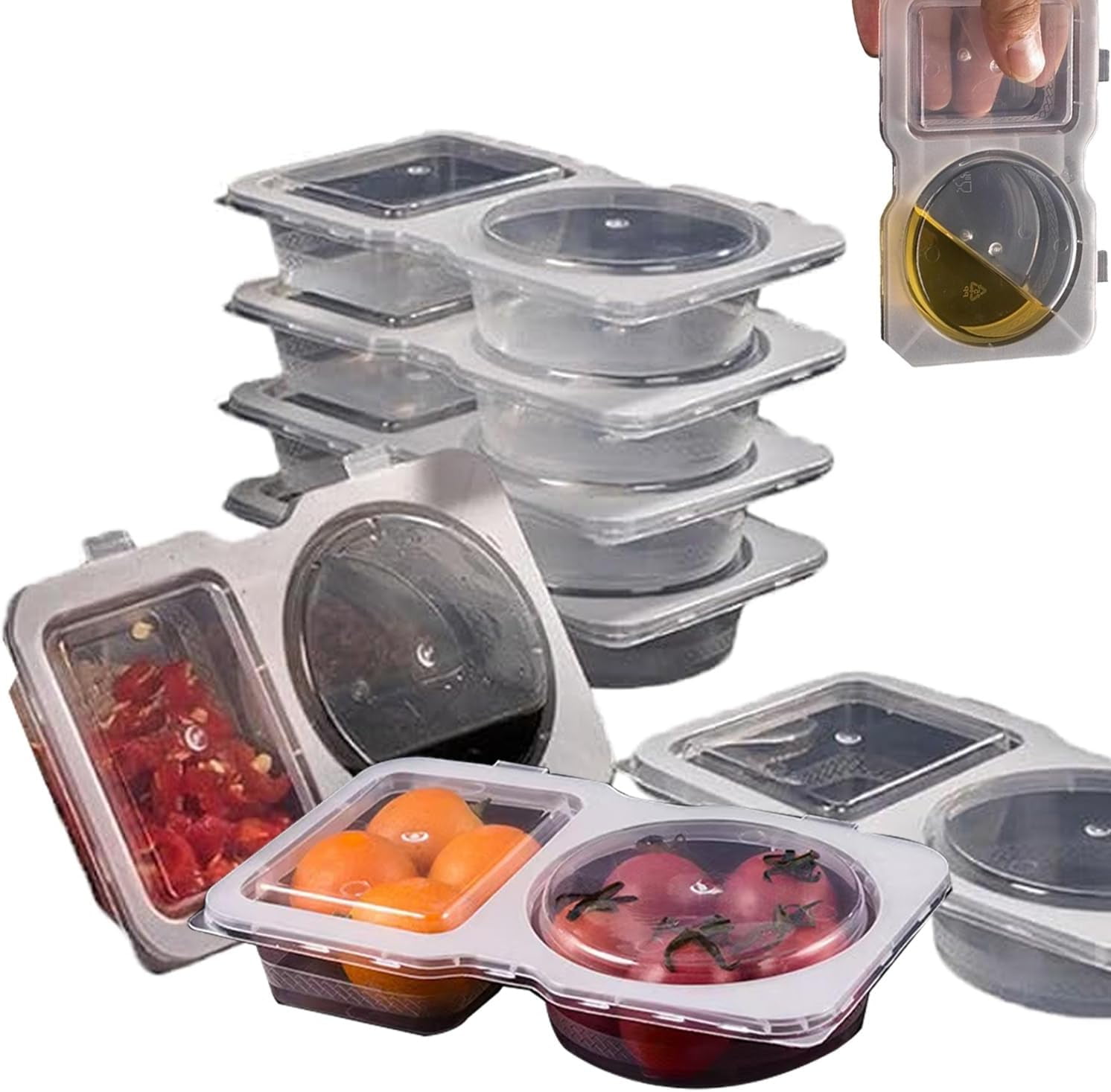Mini Snack Containers With Lids, Reusable Double Compartment Containers ...