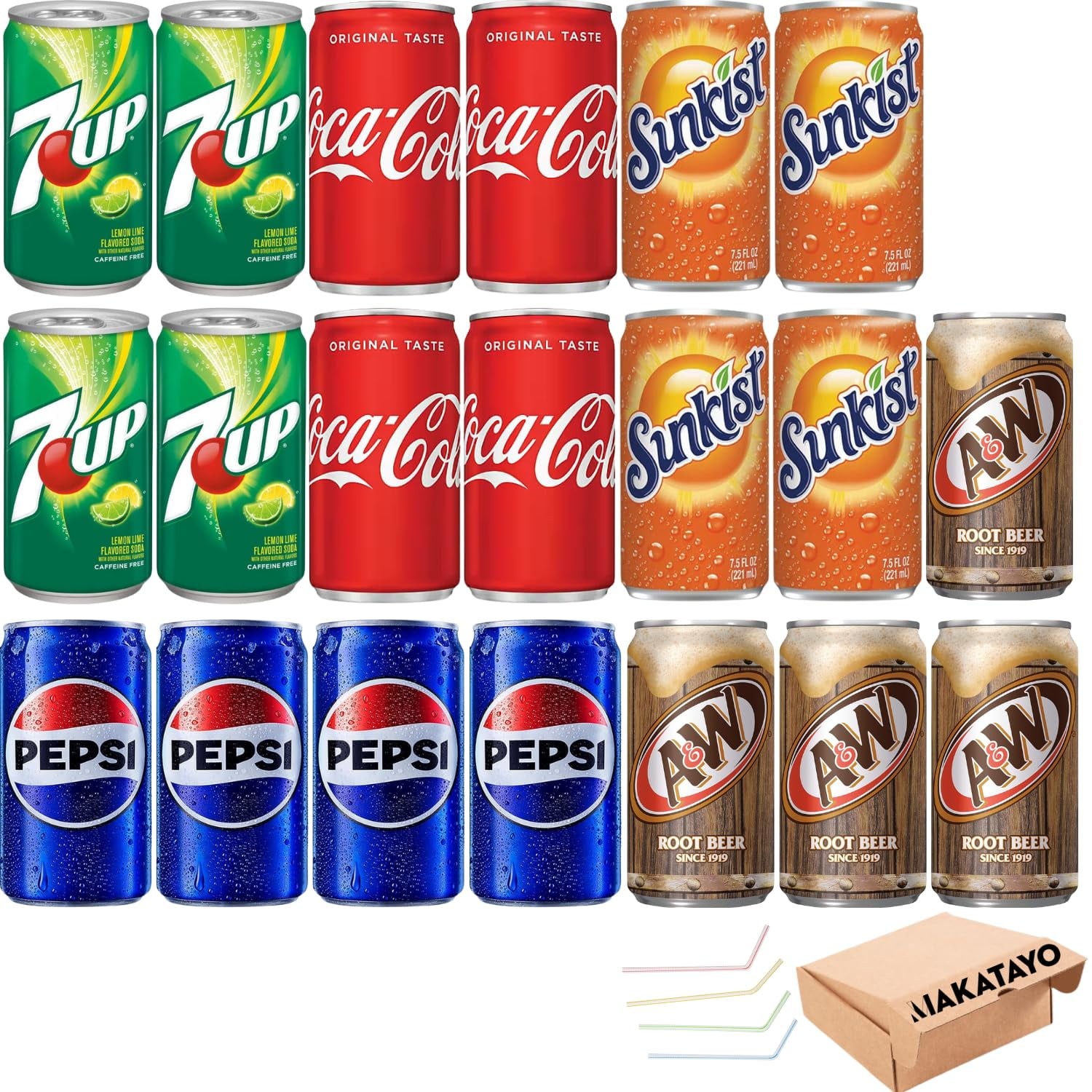 Mini Soda Variety Pack, 5 Flavors, 7.5 oz (20 Pack). 7up Soda, Coca ...