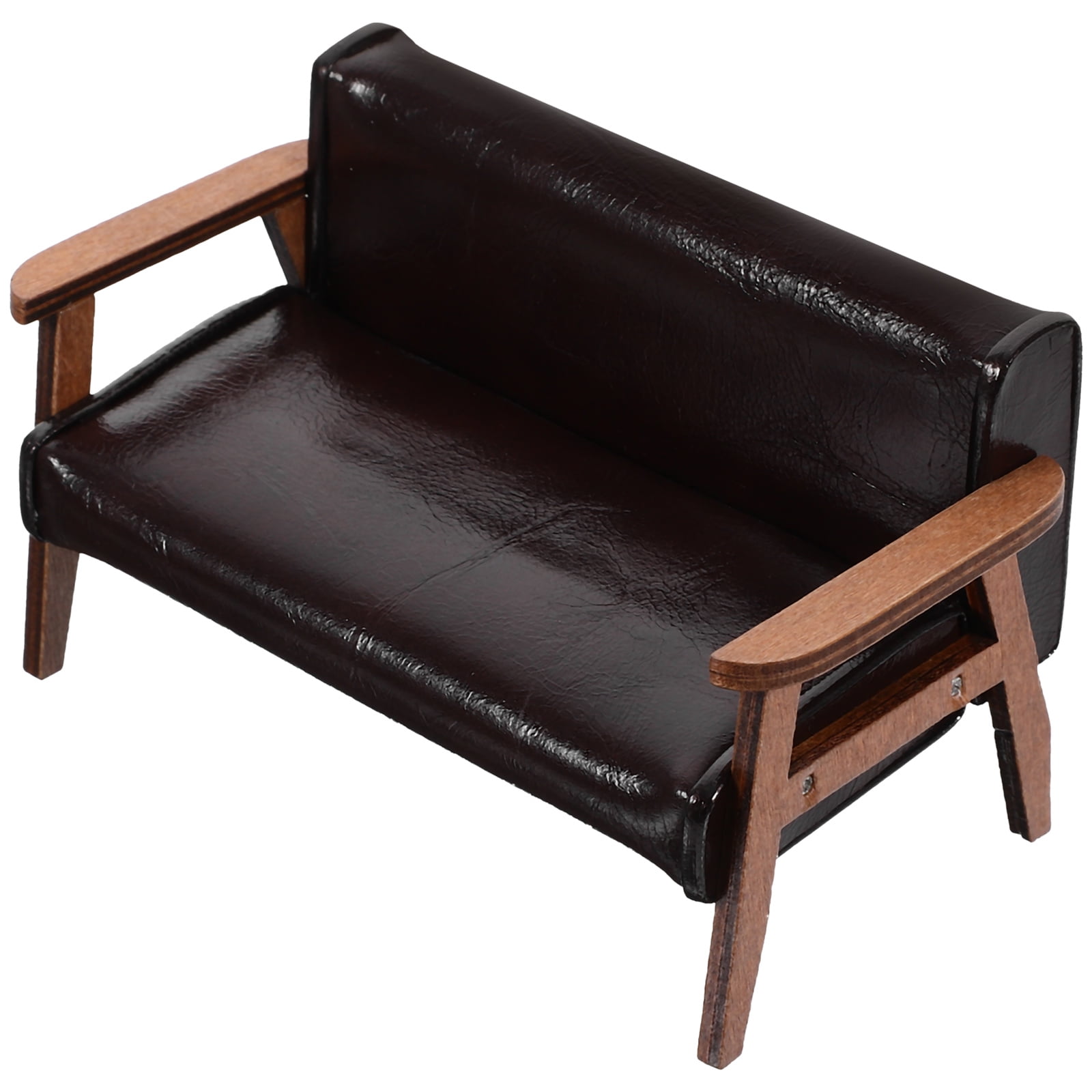 GOOHOCHY Black Leather Miniature Sofa Chair for Doll House DIY Crafts ...