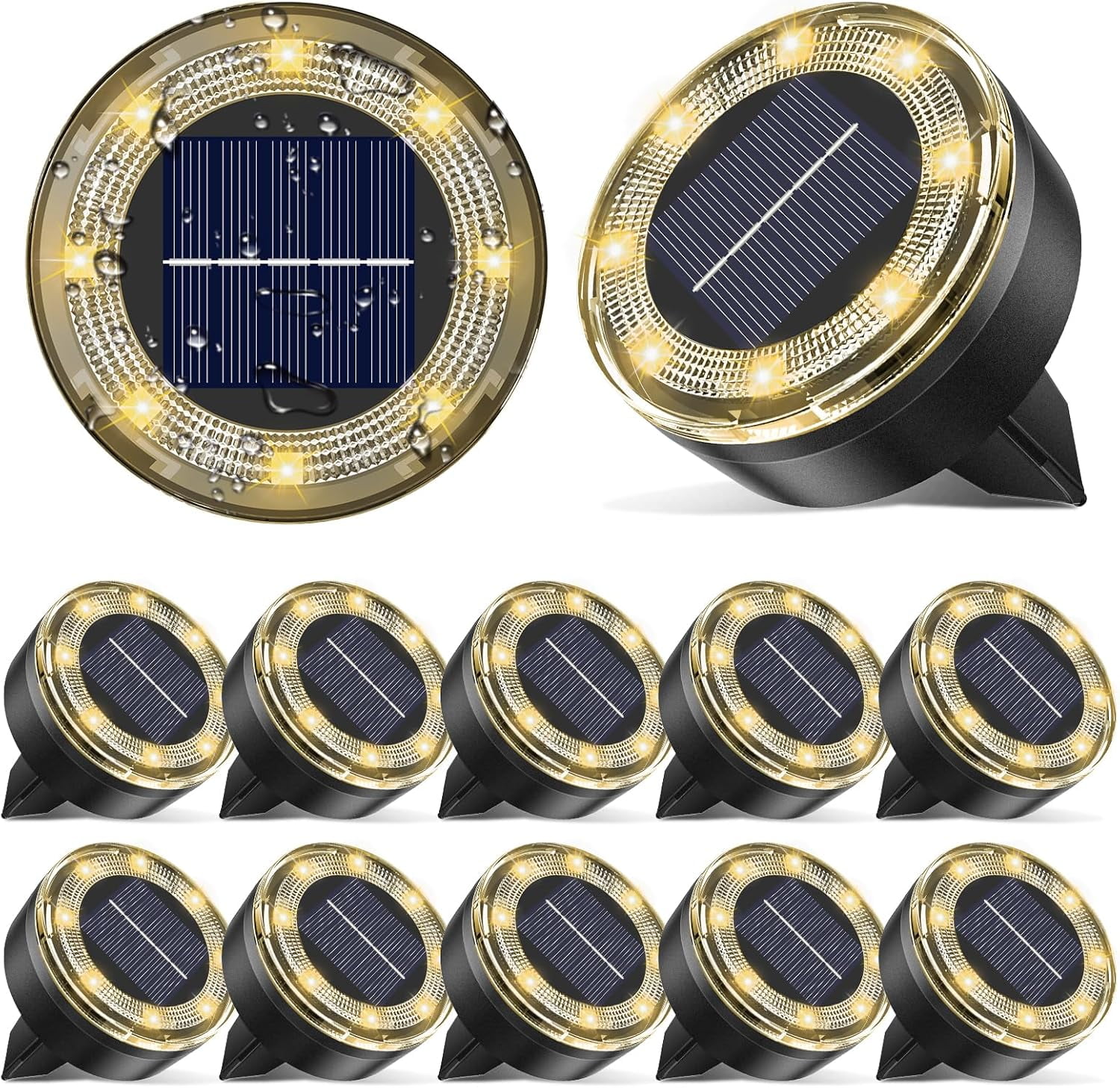 Mini Solar Ground Lights, 12 Pack Solar Lights Outdoor Waterproof ...