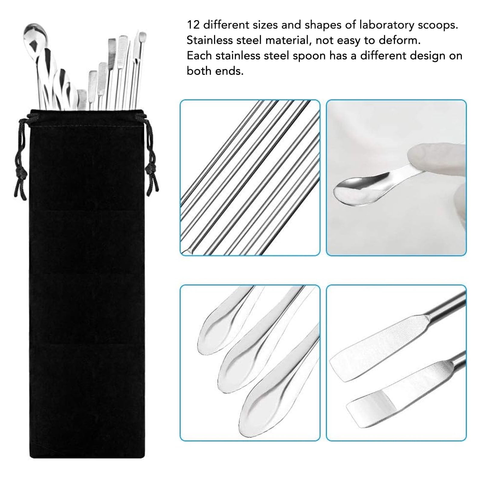 Mini Spatul 12Pcs Lab Spatula Stainless Steel Lab Spoon Micro ...