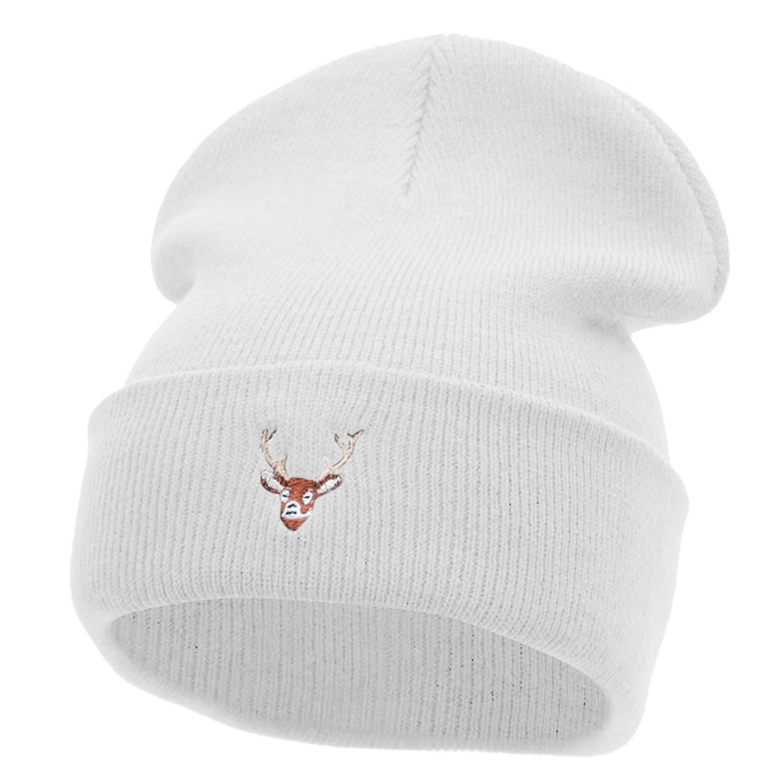 Mini Stag Embroidered 12 Inch Long Knitted Beanie - White OSFM ...