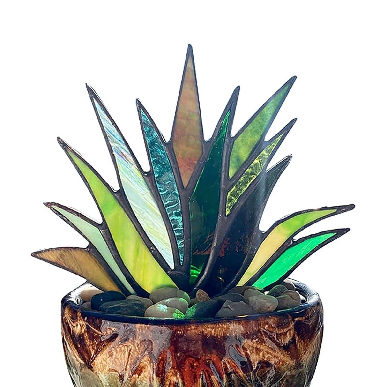 Mini Stained Glass Agave Aloe Potted Vintage Plant Decoration Garden ...
