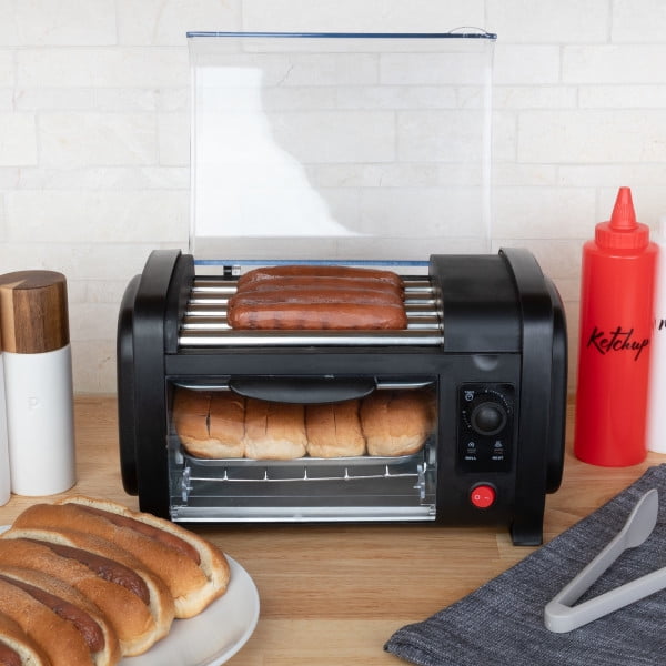 Mini Stainless Steel Hot Dog Roller with Bun Warmer, Timer and Baking ...