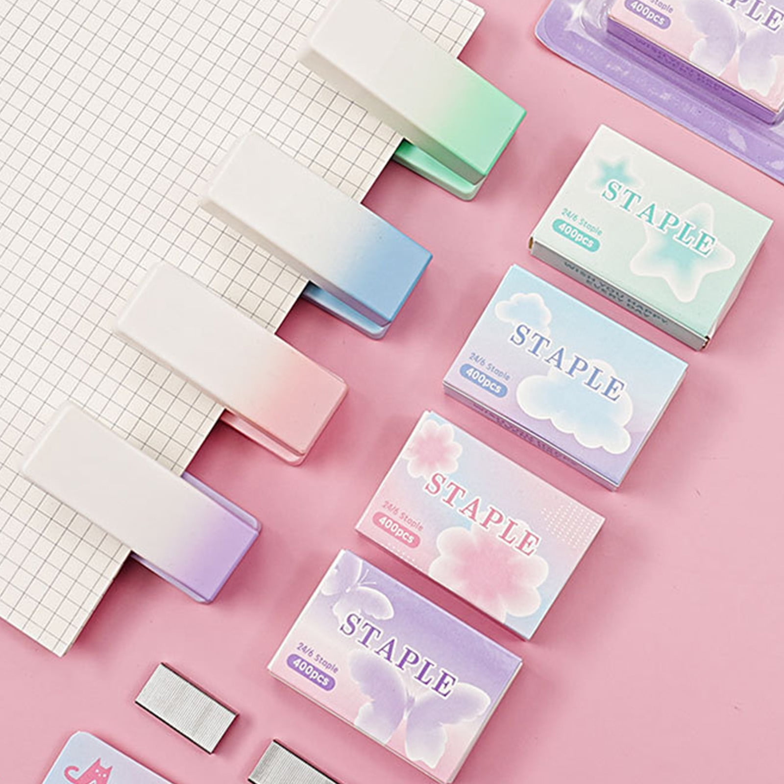 Mini Stapler Gradient Color Set | Compact Labor-Saving Design | 4-Piece ...