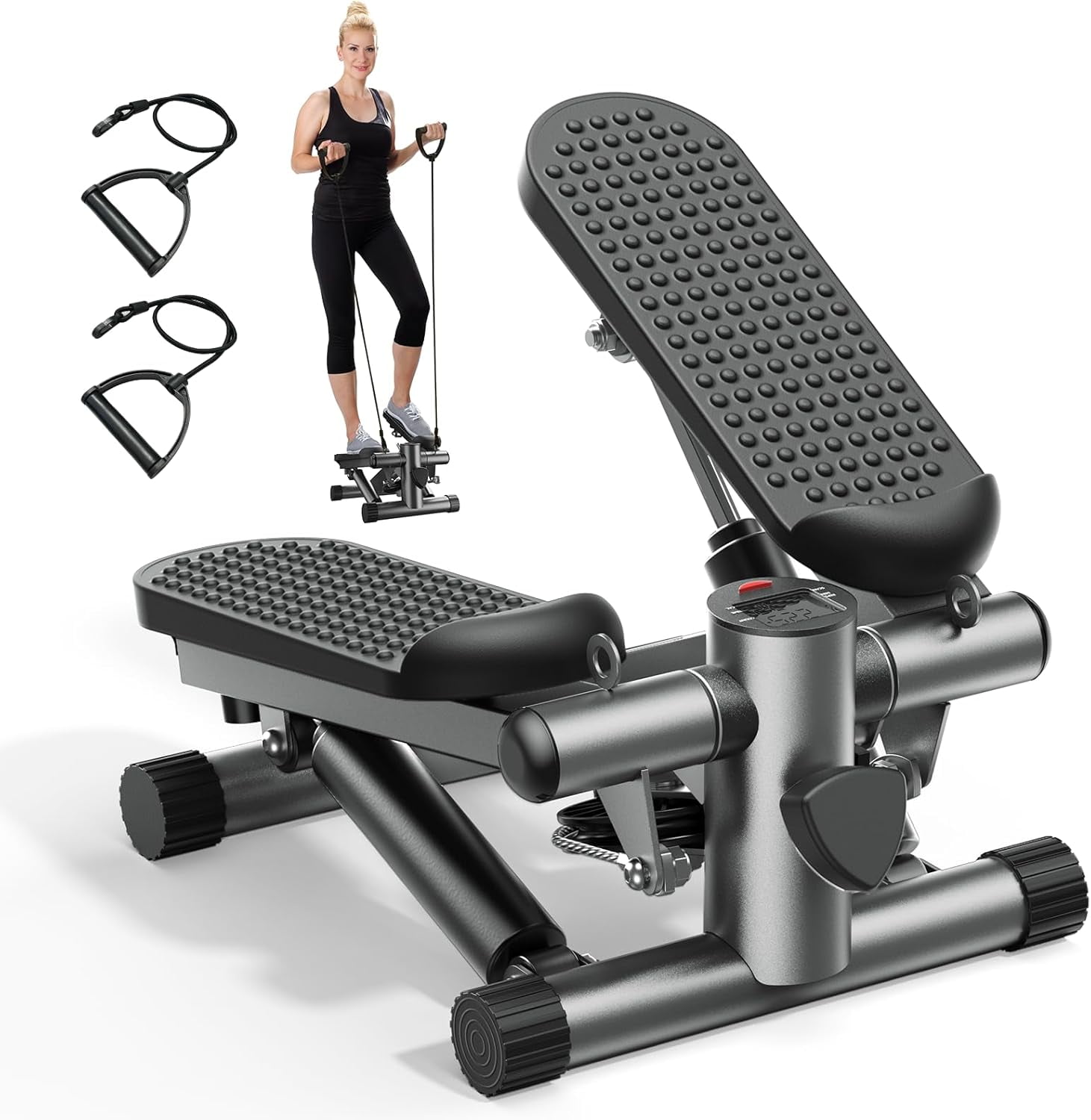 Mini Stepper with Resistance Bands, Stair Stepper for Exercise at Home, Compact Hydraulic ...