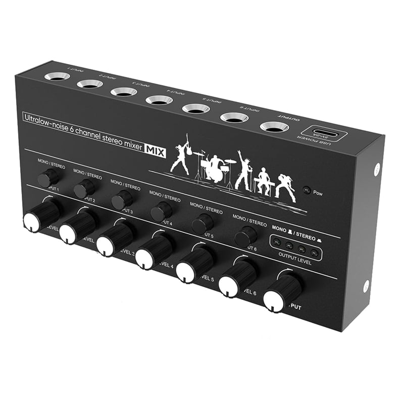 Mini Stereo Audio Mixer 6 Channel Microphone Mixer Instrument Expander ...