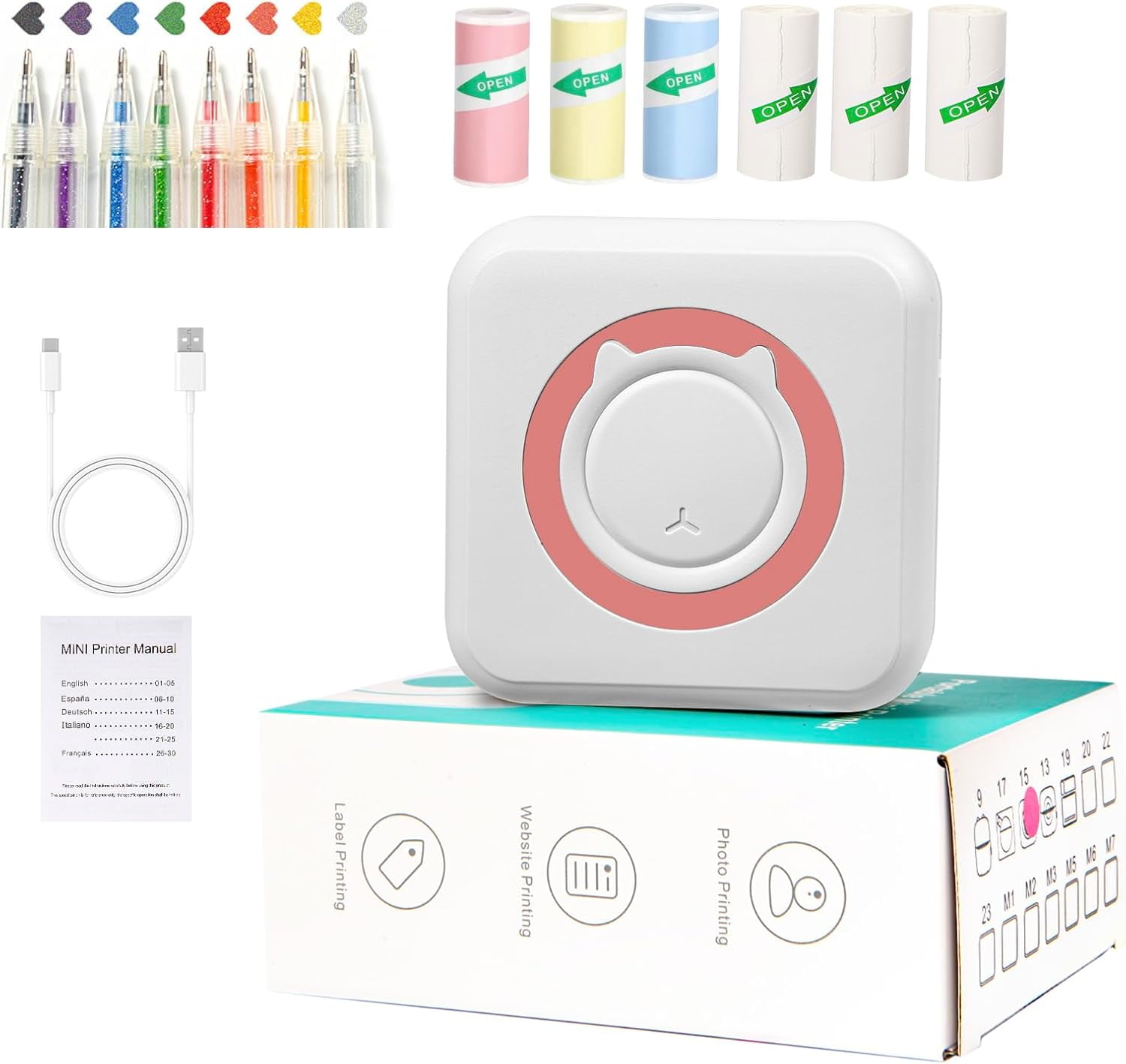 Mini Sticker Printer,Bluetooth Photo Printer,Portable Pocket Label ...