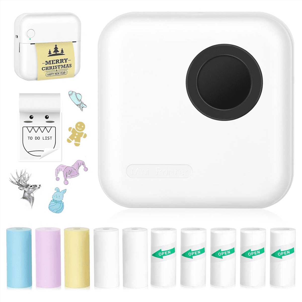 Mini Sticker Printer Bluetooth Thermal Printer with 10 Rolls and ...