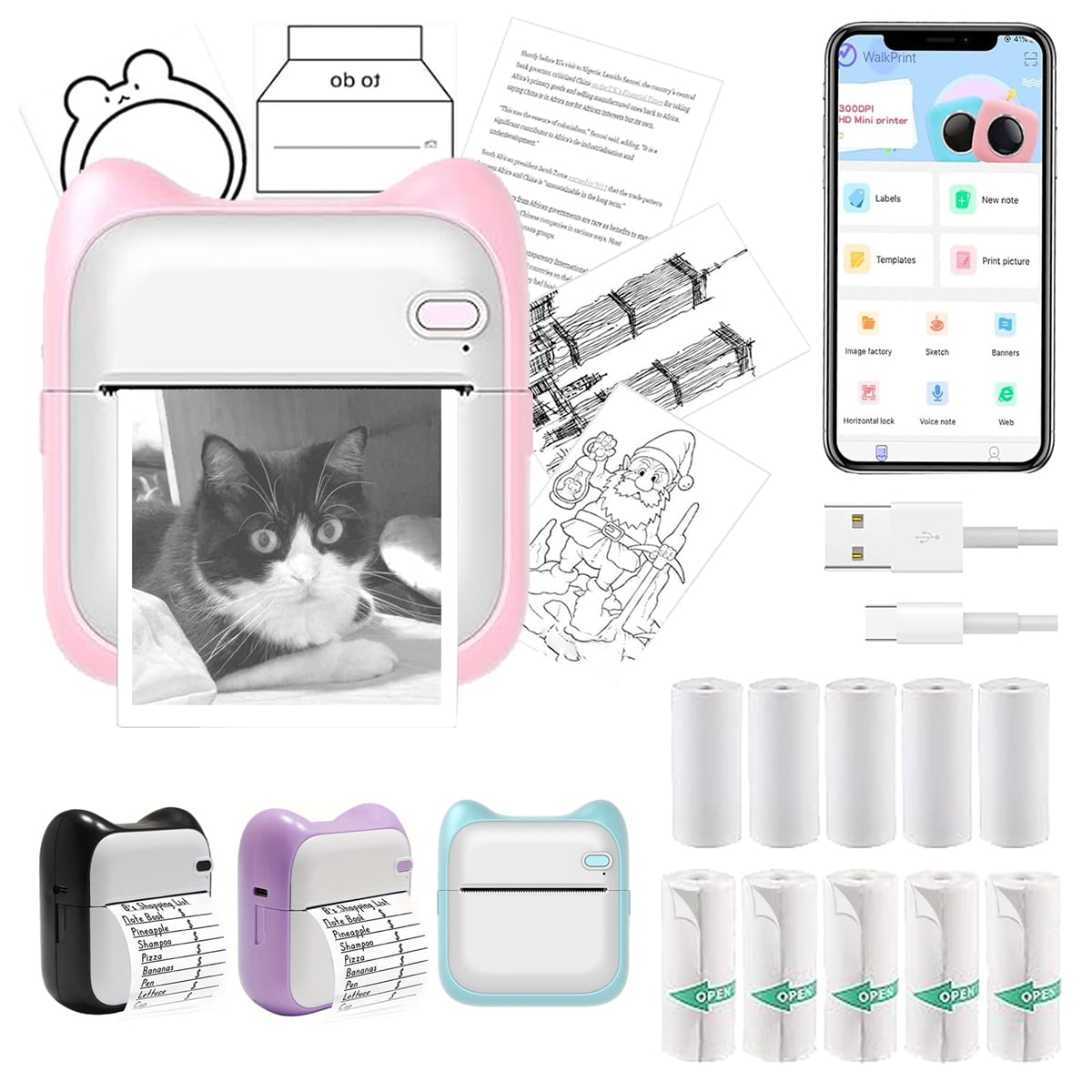 Mini Sticker Printer, Photo Printer for Smartphone,Wireless Printer ...