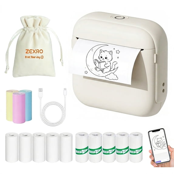 Mini Sticker Printer - Portable Thermal Pocket Label Maker with 3 Rolls ...