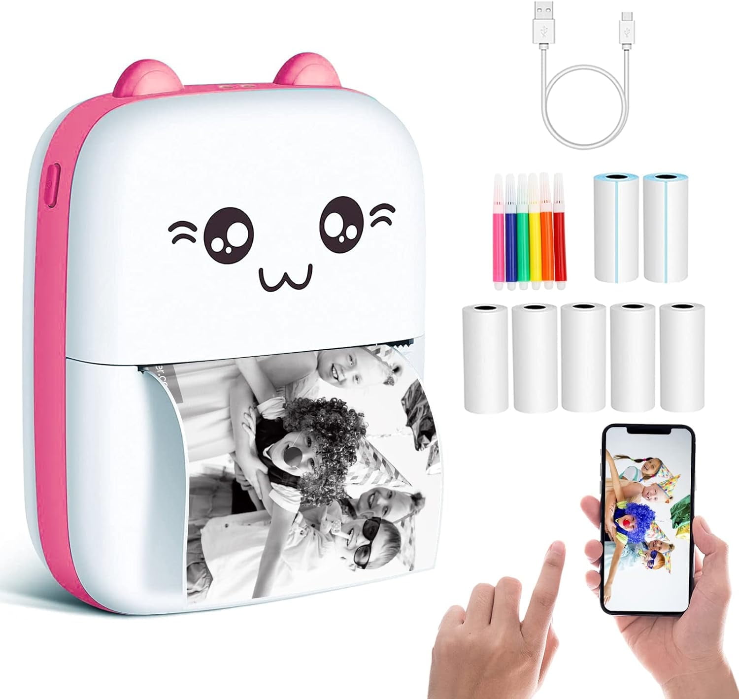 Mini Sticker Printer, Portable Thermal Printer with 7 Rolls Paper ...