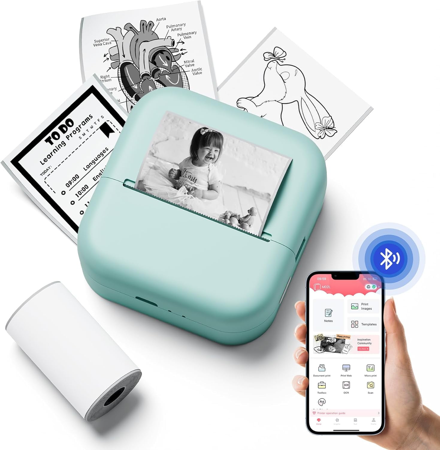 Mini Sticker Printer with Stickers, Inkless Compatible Phone & Tablet ...