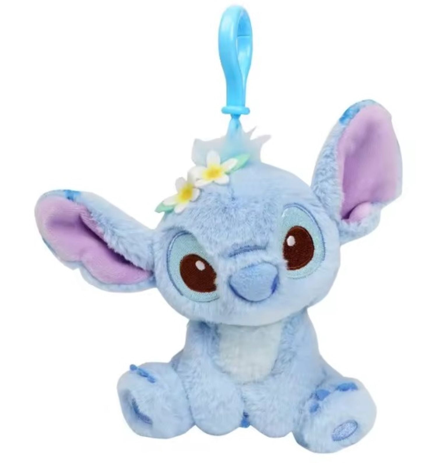Mini Stitch Plush Keychain – Cute Blue Soft Toy with Flower & Clip Hook ...