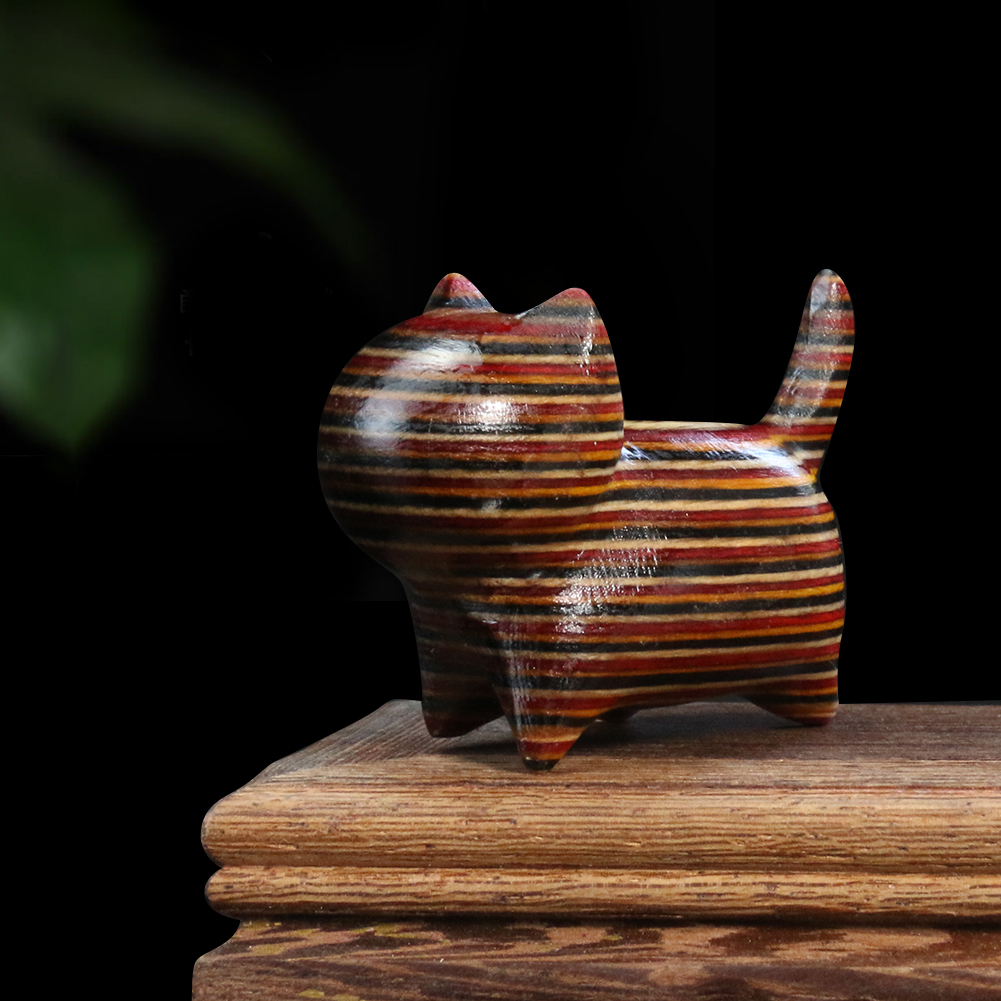 Mini Stripe Coloured Drawing Wood Carving Faceless Cat Animal ...