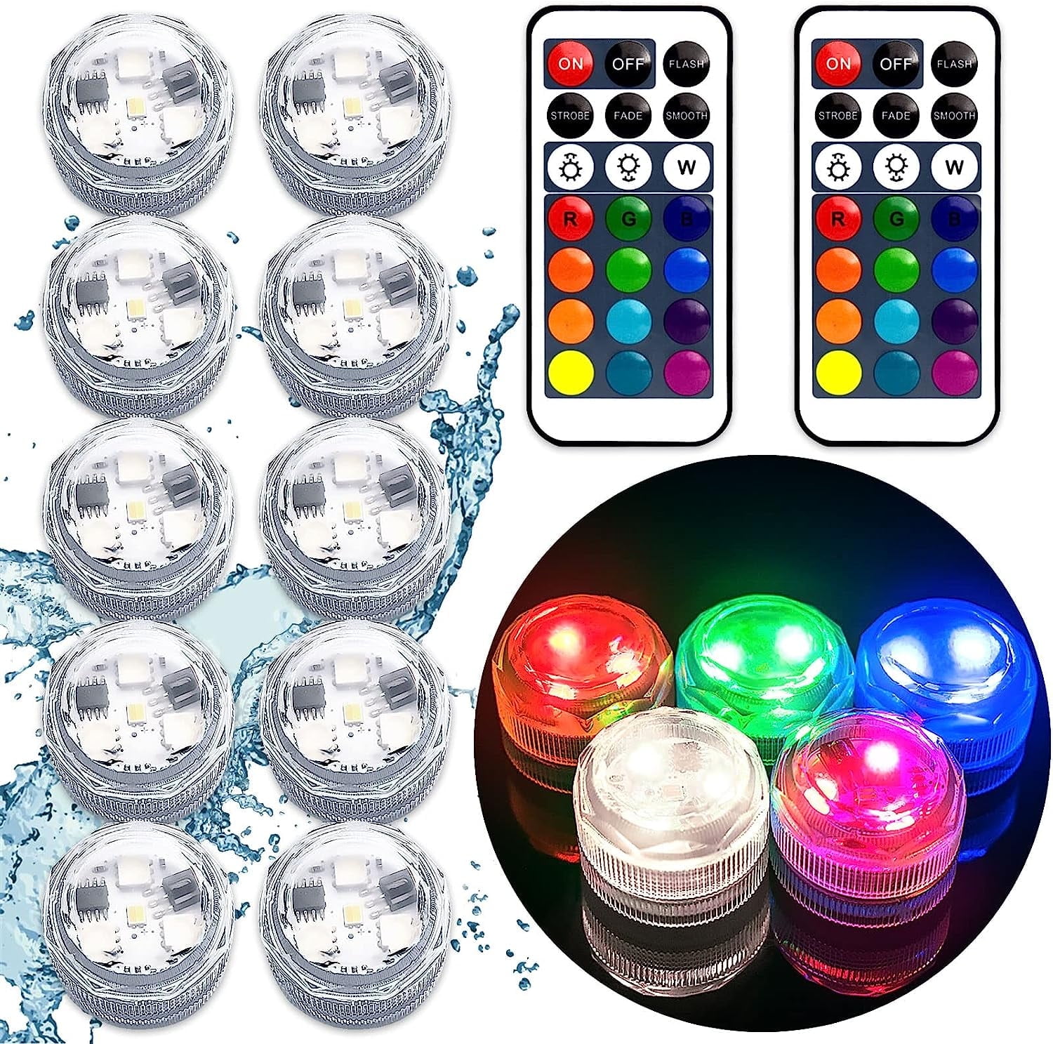 Mini Submersible LED Lights with Remote Control - 1.5" RGB Multicolor ...