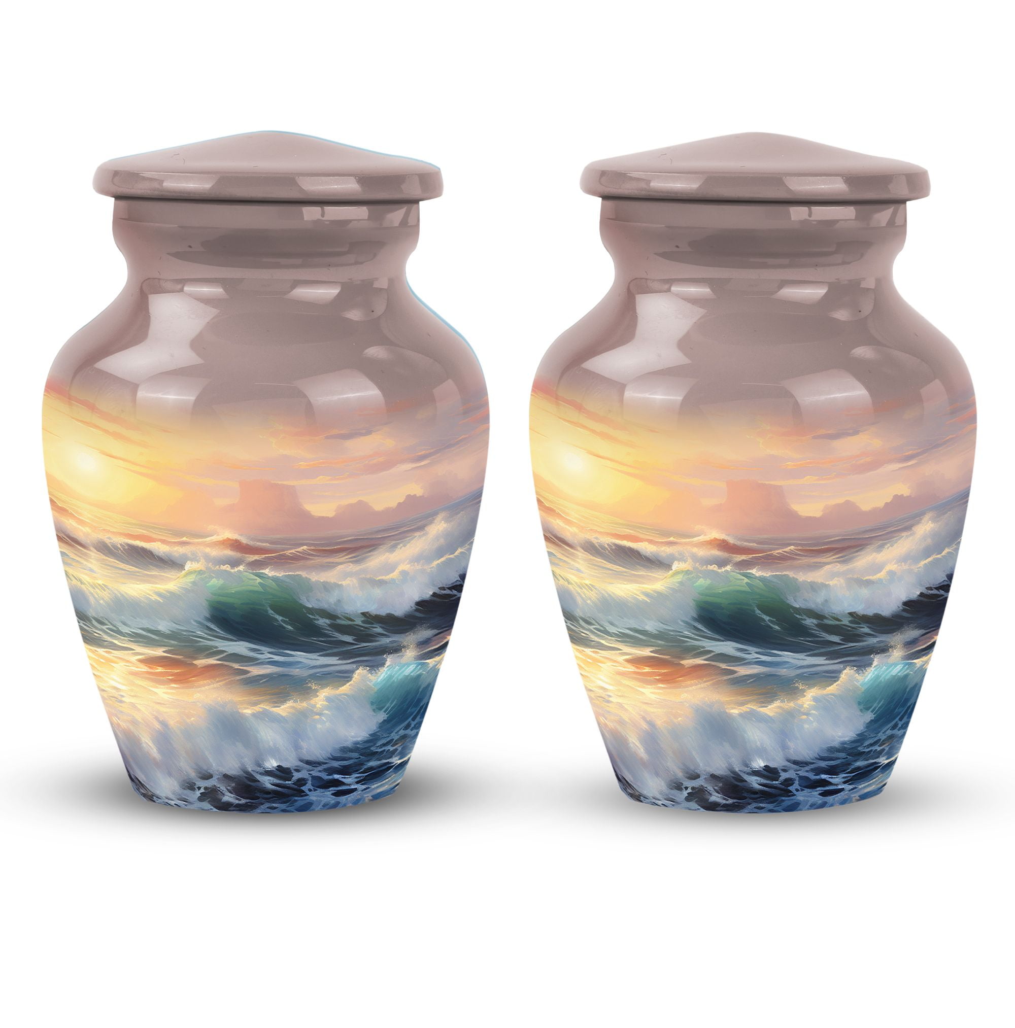 Mini Sunset Over Ocean Waves Urns - Set Of 2 - Small Keepsake Urns For ...