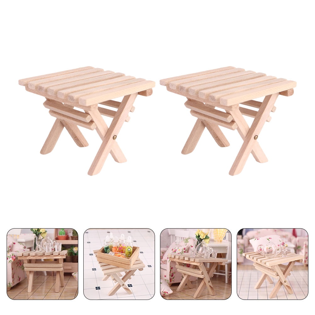 Mini Table 2Pcs Miniature Folding Table Models Creative Wooden Mini ...