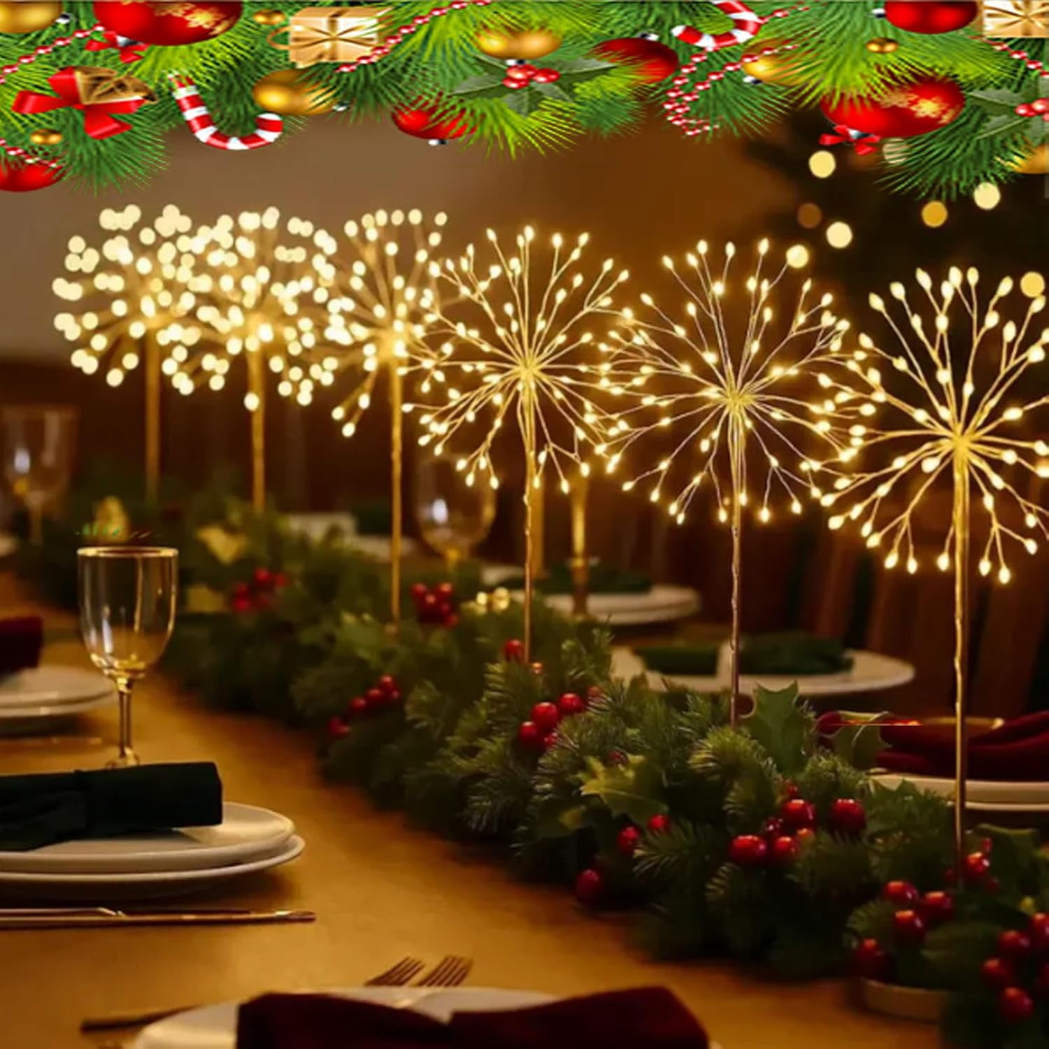 Mini Table Dandelion Gold, Mini LED Lamp Centerpiece for Christmas ...