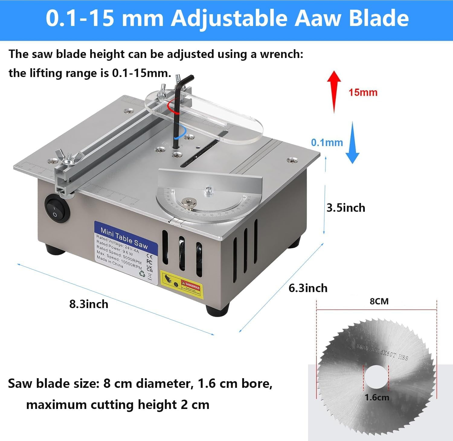 Mini Table Saw, 96W Portable Precision Craft Table Saw with 1/2 ...